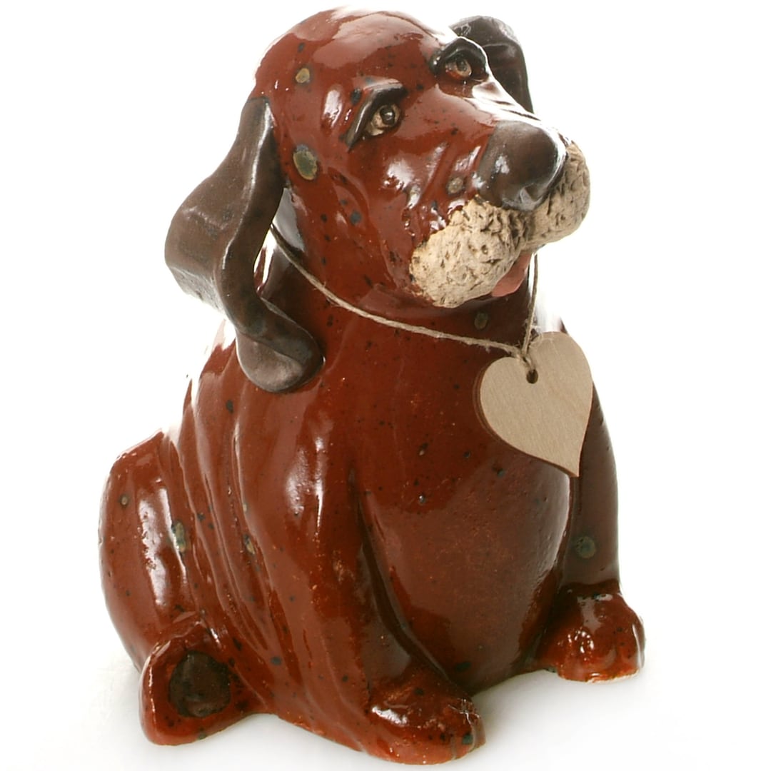 Handmade Labrador Ceramic Figurine: Dark Chocolate Puppy With Wooden ...