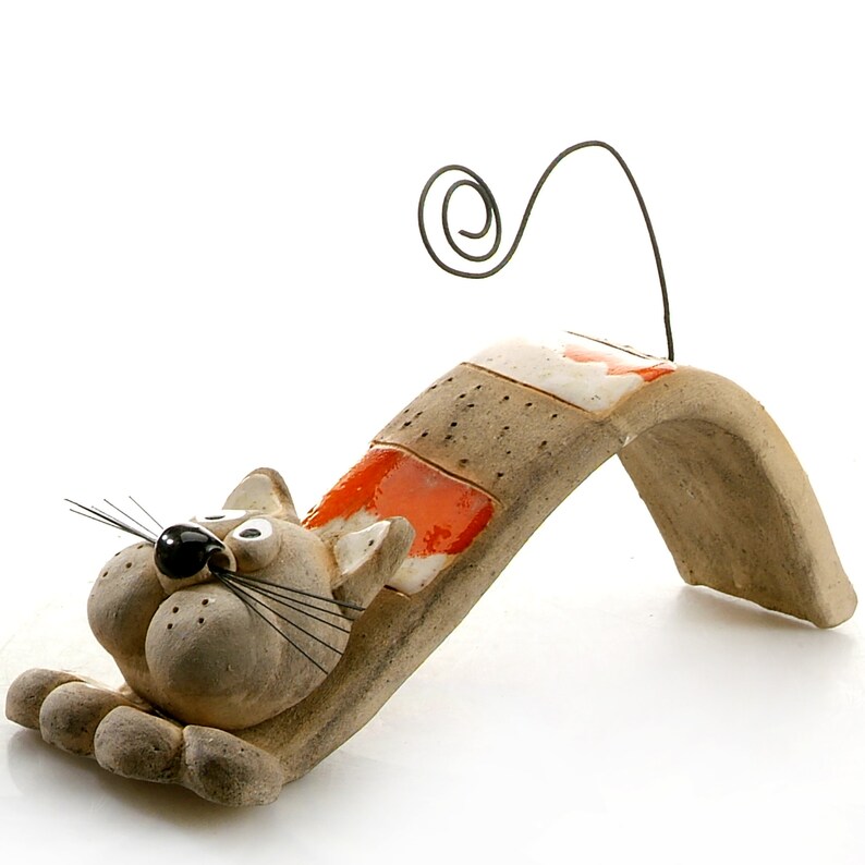 Ceramic Bent Ginger Stripped Cat With Bristle Whiskers Cool - Etsy