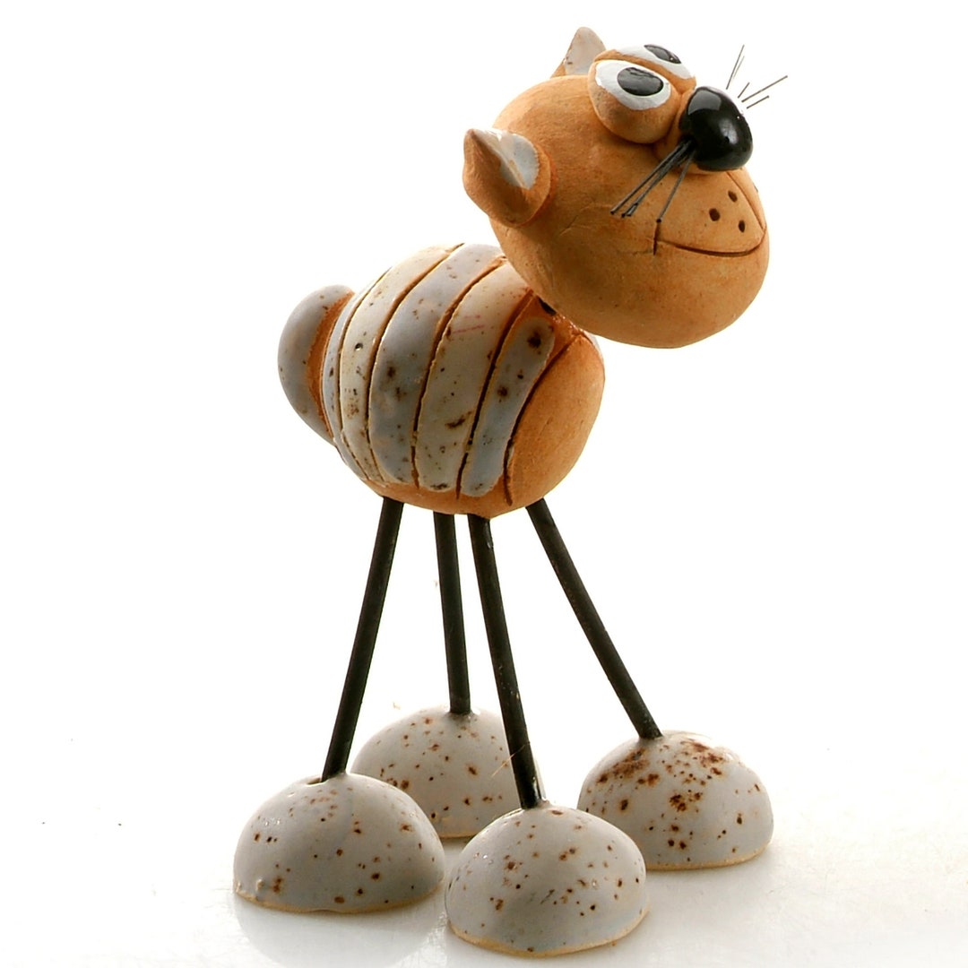 Quirky Grey Tabby Cat Statue With Wire Legs, Cat Lovers Gift - Etsy