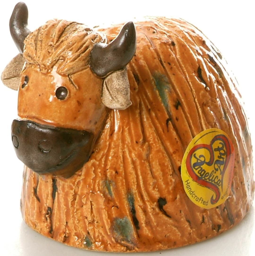 Ceramic Highland Cow Figurine in Ginger Orange Colour | Quirky Unique ...