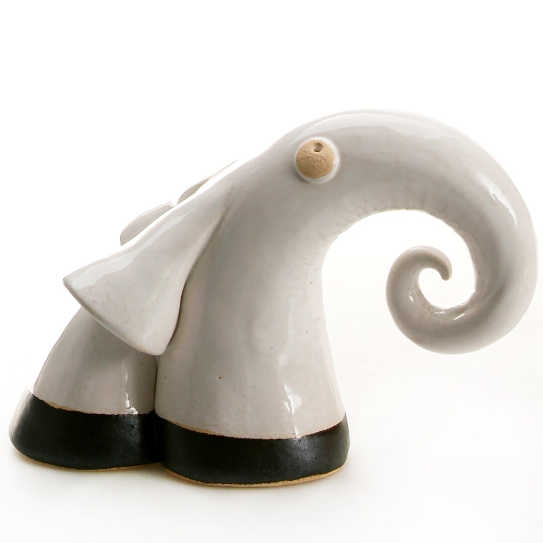Funky Elephant Unusual Hand Sculptured Ceramic Ornament | Gloss White ...