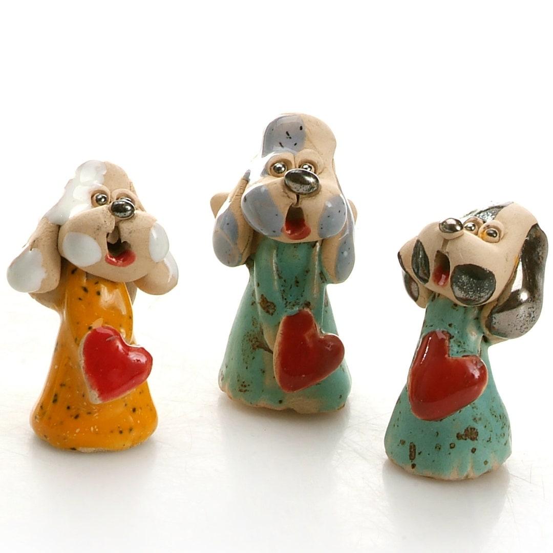 Handmade Ceramic Dog Angel Figurines With Heart - Quirky Dog Lover Gift ...