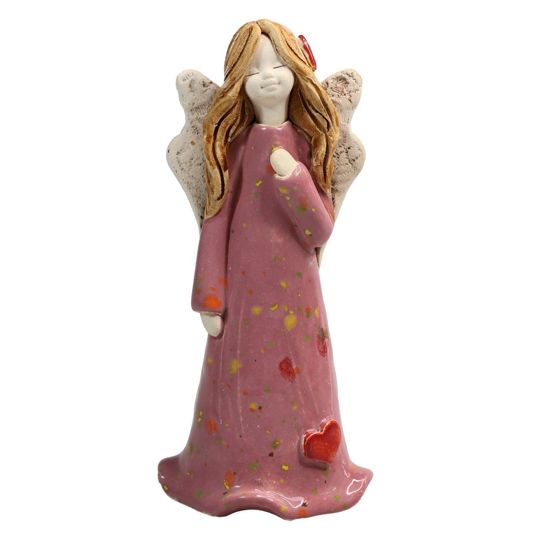 Handmade Ceramic Angel With Heart Figurine - Various Colours - Etsy