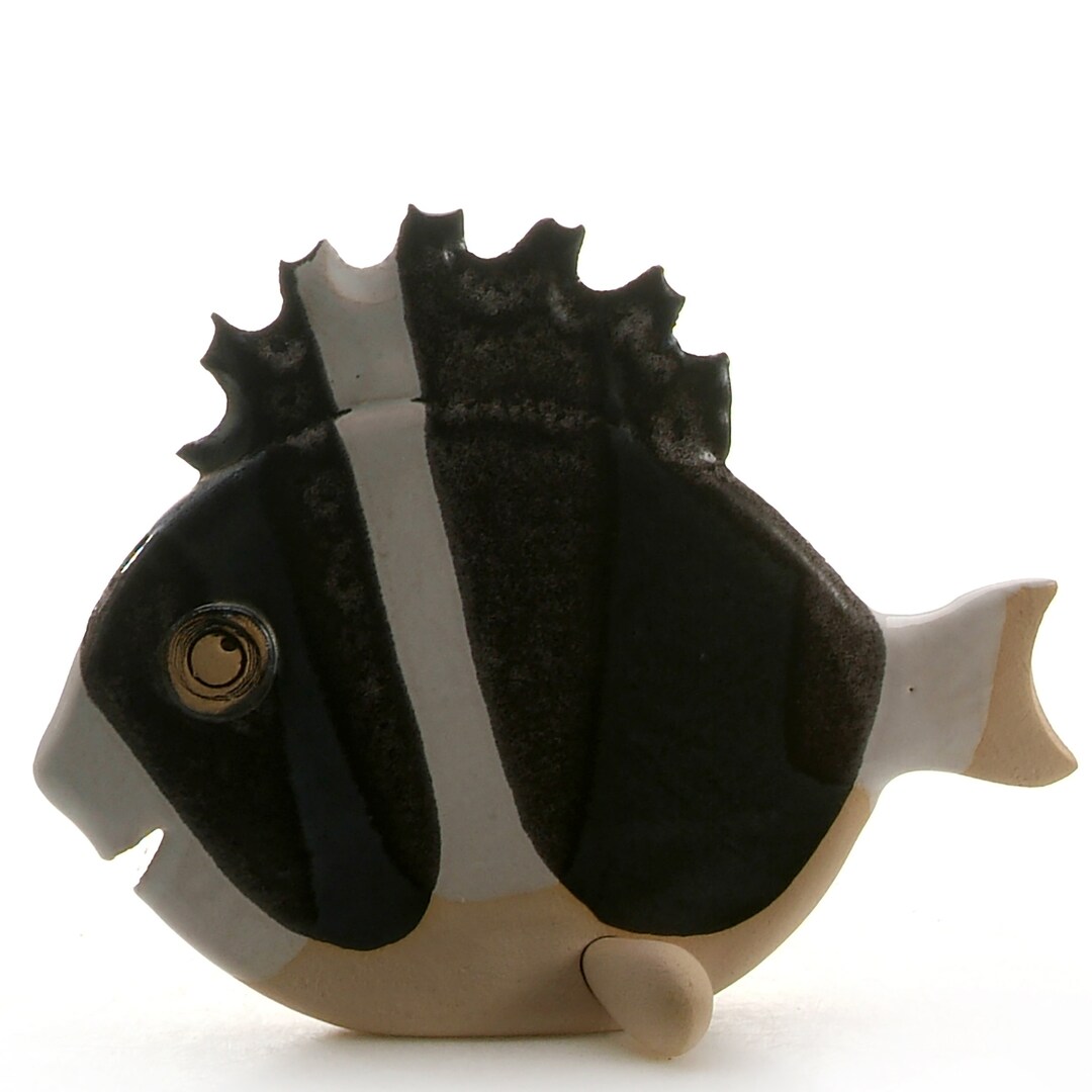 Contemporary Clean Lines Ceramic Stylized Tropical Fish Statue Stylish ...