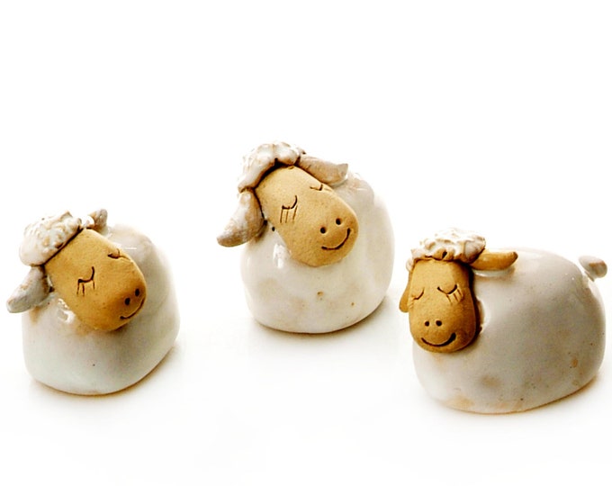 Set of Three Small Ceramics White Sheep, Porcelain, Handmade, Ceramic ...