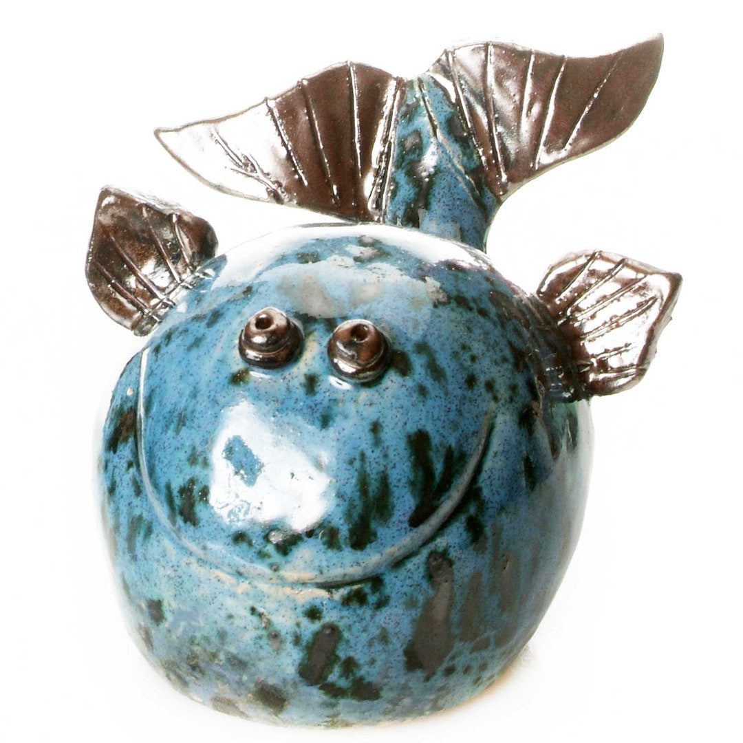 Ceramic Blue Whale Ornament Contemporary Style Happy Blue Whale With a ...