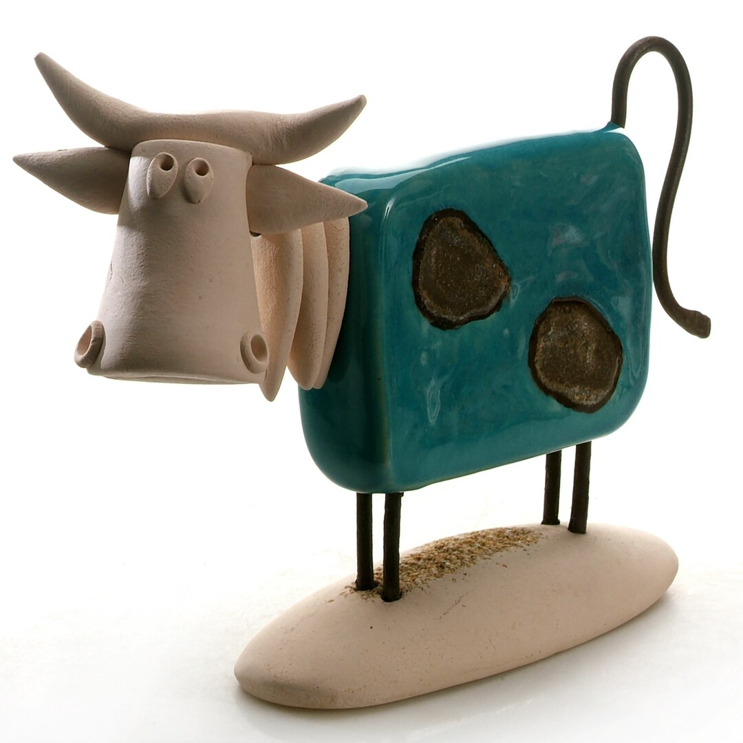 Contemporary Stylish Large Cool Cow Statue in Turquoise Teal - Etsy