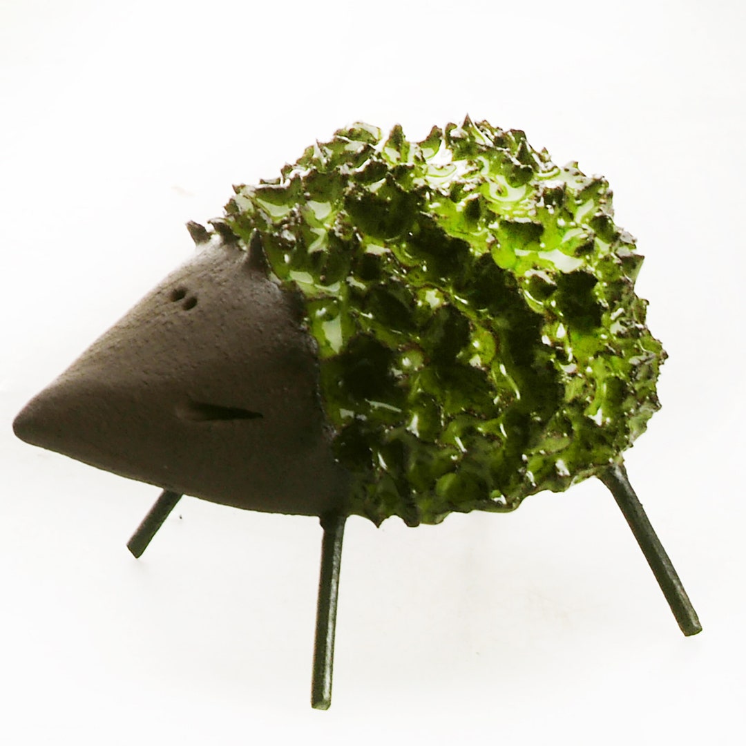 Handmade Ceramic Hedgehog Figurine: Olive Green Wire Leg Ornament - Etsy