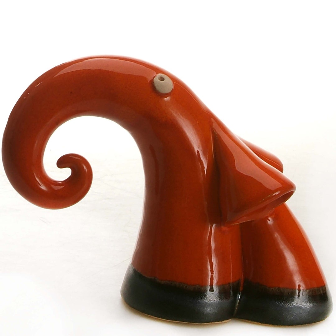 Funky Elephant Unusual Hand Sculptured Ceramic Ornament | Gloss Red ...