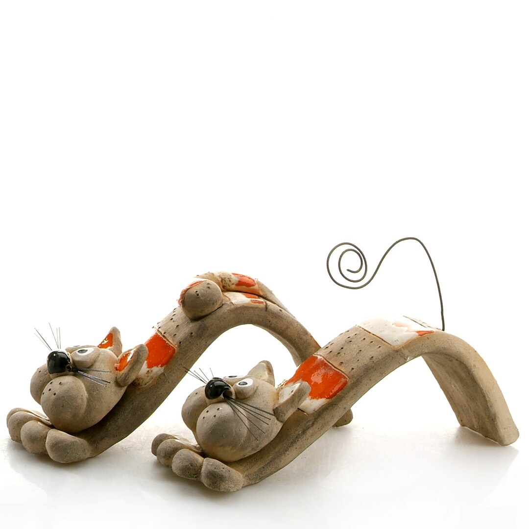 Ceramic Bent Ginger Stripped Cat With Bristle Whiskers Cool Gift for ...