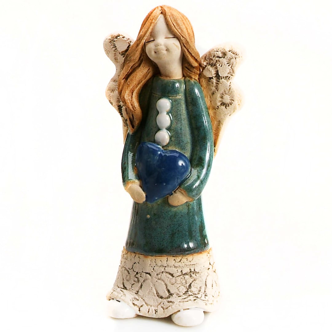 Ceramic Angel Thoughtful & Quirky Gift in Teal With Blue Heart With a ...