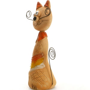 Ceramic Tall Stripped Tabby Ginger Cat With Wire Whiskers and Tail Cool ...