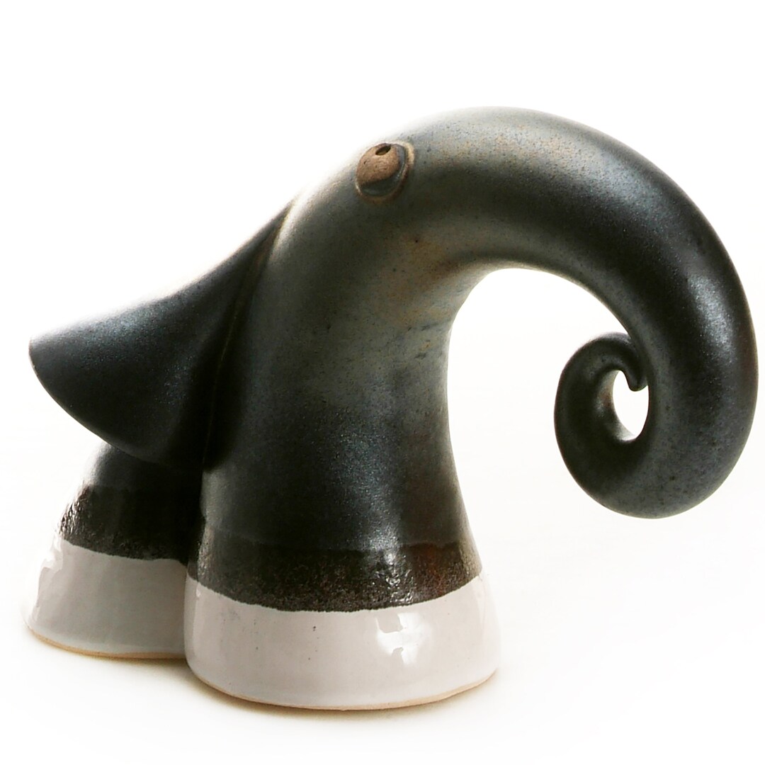 Funky Elephant Unusual Hand Sculptured Ceramic Ornament | Black Matt ...