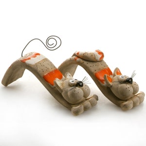 Ceramic Bent Ginger Stripped Cat With Bristle Whiskers Cool Gift for ...