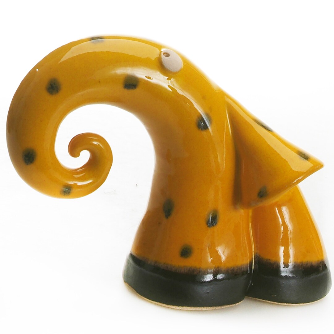 Funky Elephant Unusual Hand Sculptured Ceramic Ornament Gloss Mustard ...