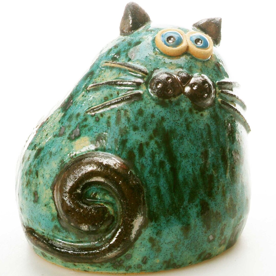 Teal Fat Cat With Metallic Tail & Ears Cool Quirky Gift for - Etsy