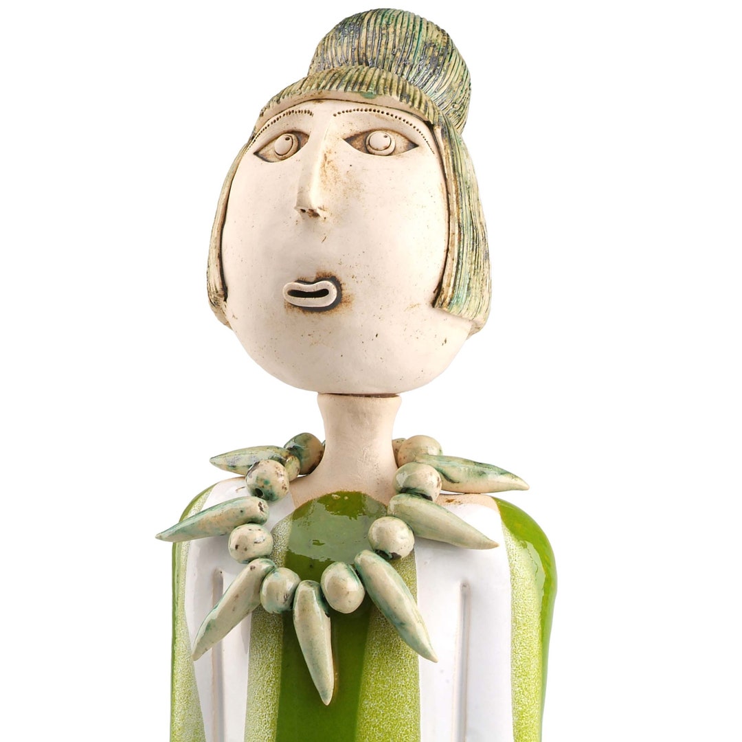 Handmade Contemporary Ceramic Figurine of a Green Lady With Spiky ...