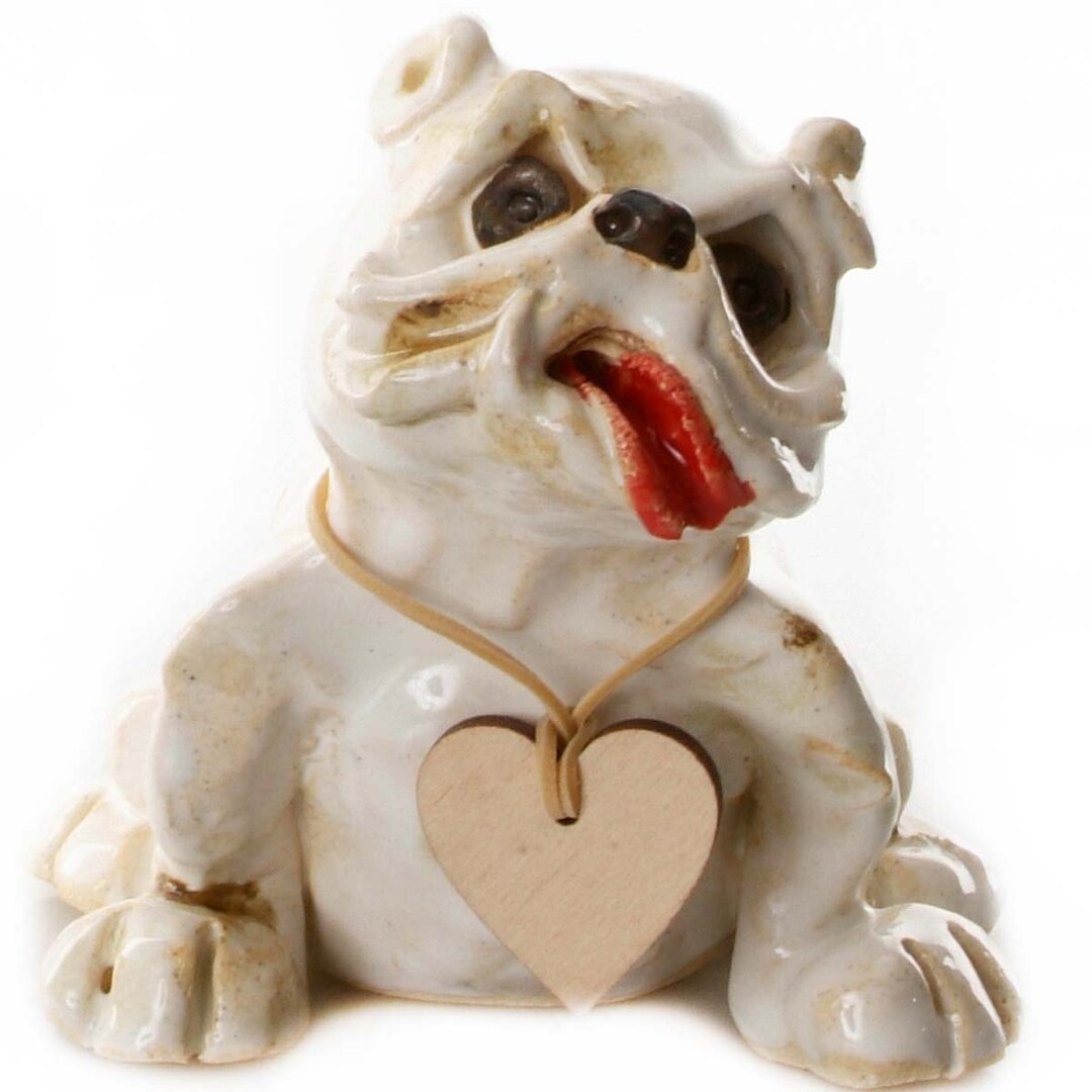 Ceramic Bulldog Statue With Wooden Messaging Heart Gift for Dog Lovers ...