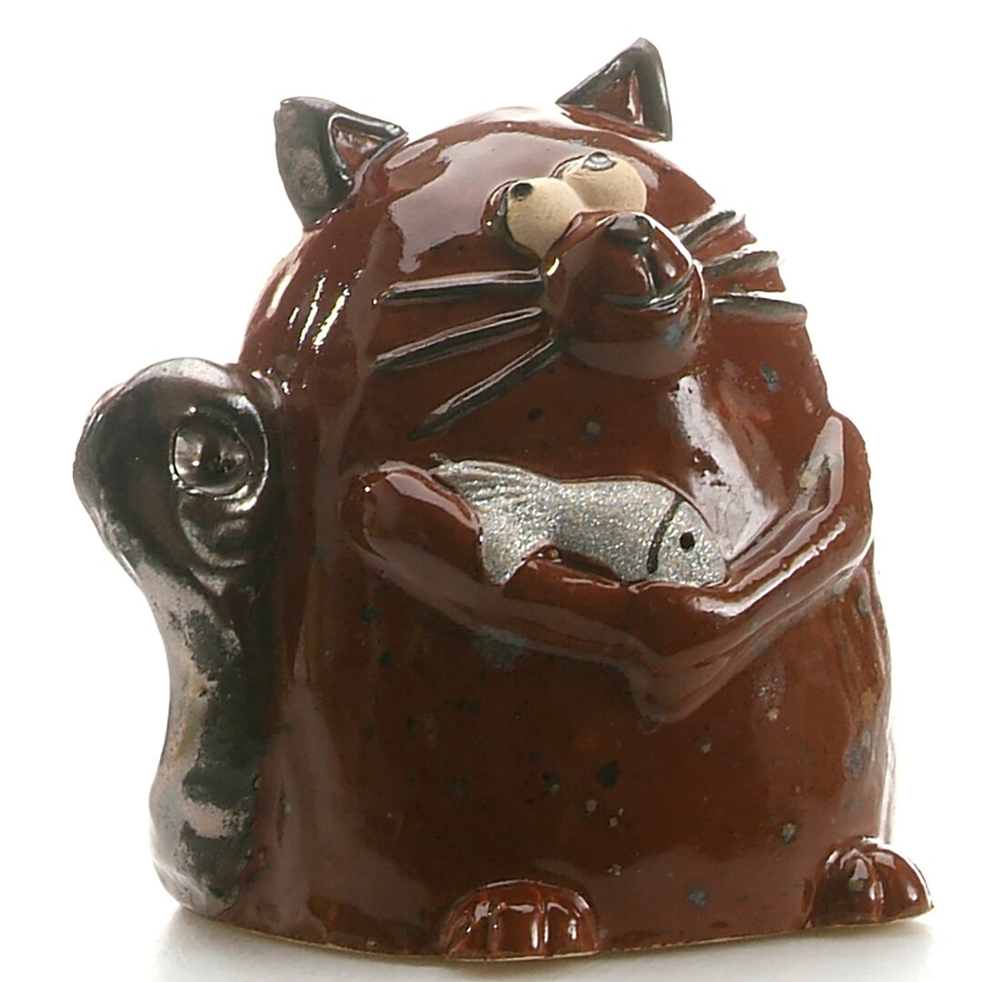 Ceramic Brown Tabby Maverick Cat With a Fish Gift for Cat Lovers - Etsy