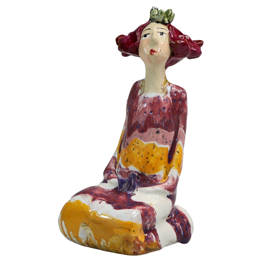 Handmade Contemporary Ceramic Figurine of a Kneeling Quirky Diva in ...