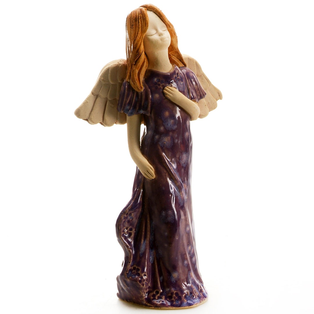 Purple Ceramic Angel Statue Angel of Joy Table Standing Ceramic ...