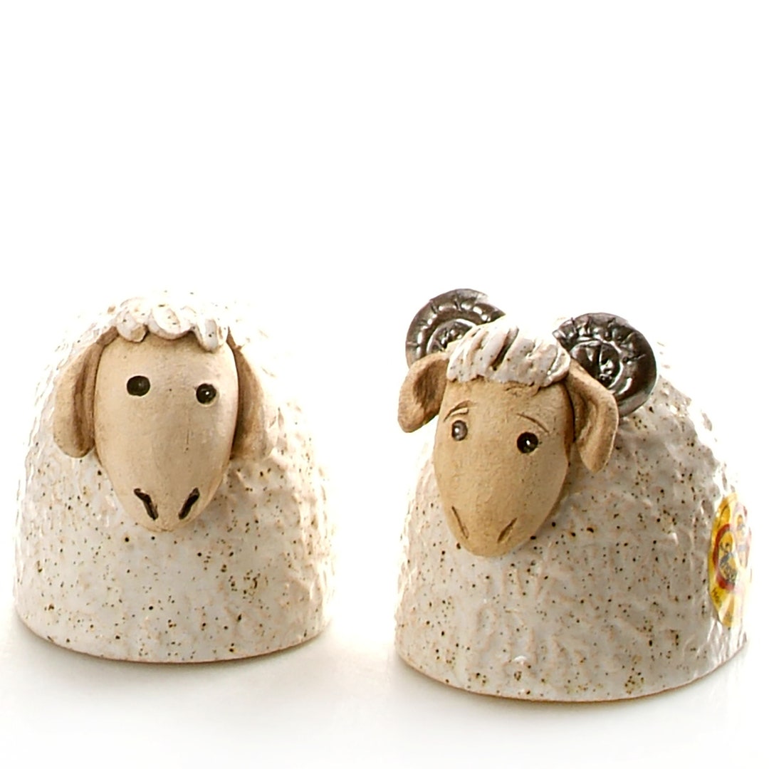 Mr & Mrs White Sheep With Ram Couple of Adorable Ceramic Sheep ...