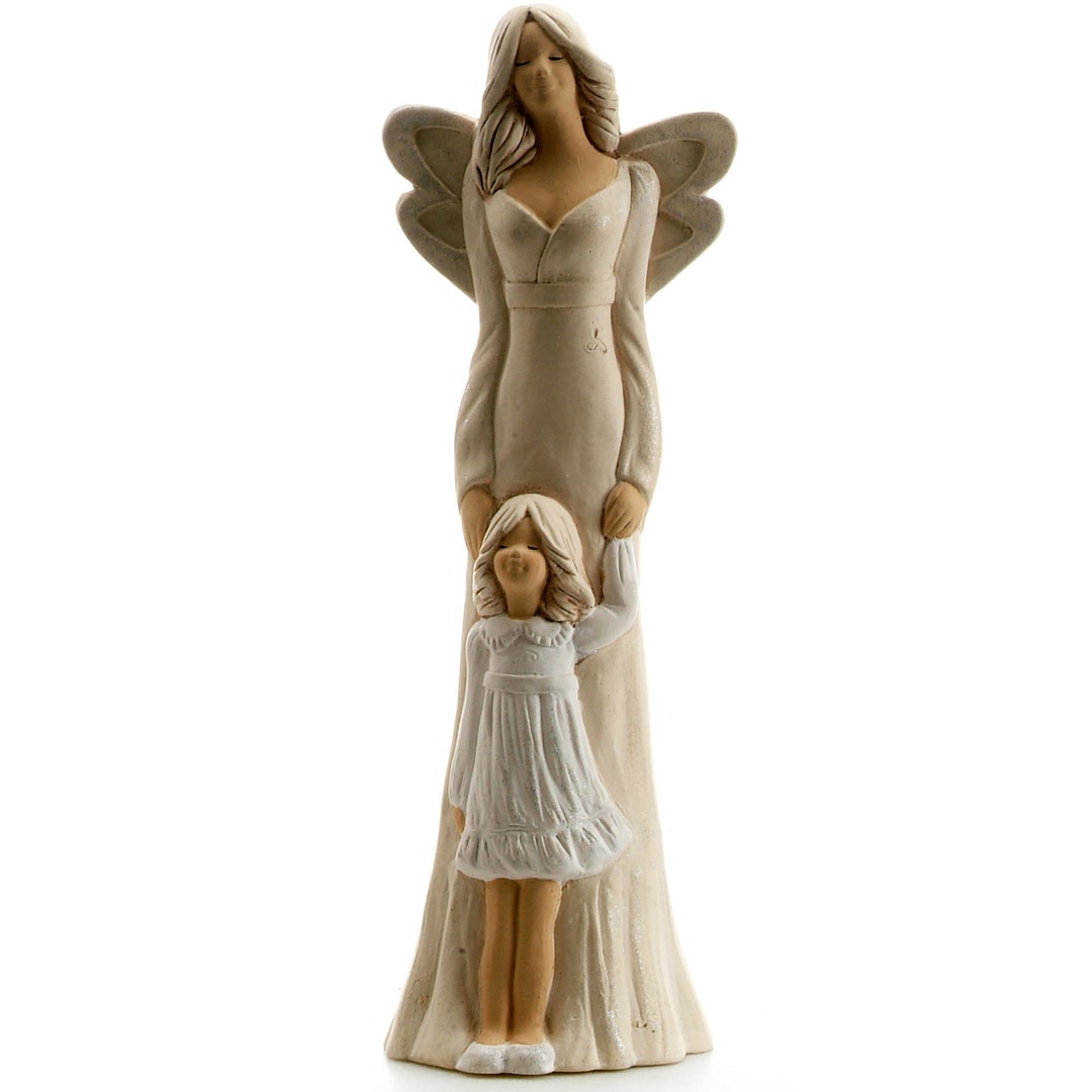 White Ceramic Angel Statue Mather and Daughter Table Standing ...