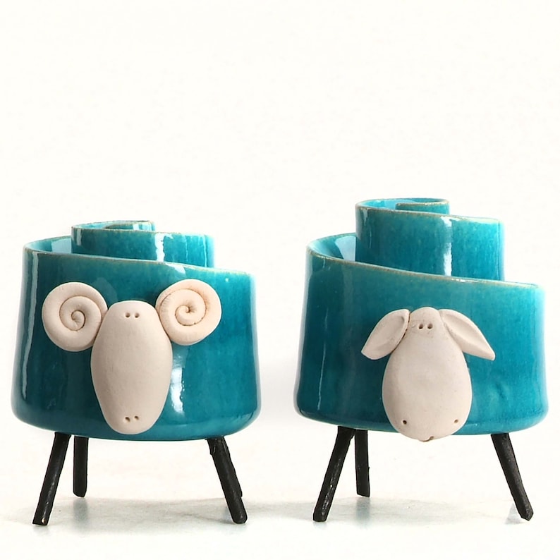 Mr & Mrs Twisted Sheep and Ram in Turquoise Blue Wedding Gift - Etsy