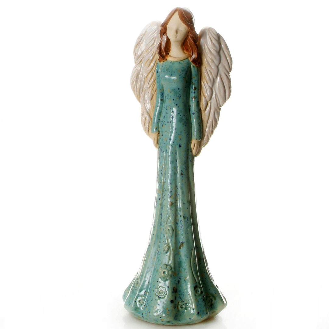 Turquoise Ceramic Angel Statue Large Table Standing Contemporary ...