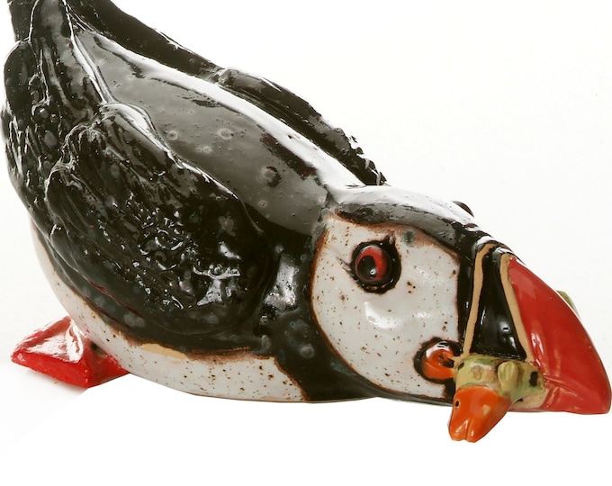 Hand Carved Wooden Puffin Figurines Coastal Decor Nautical Sculpture ...