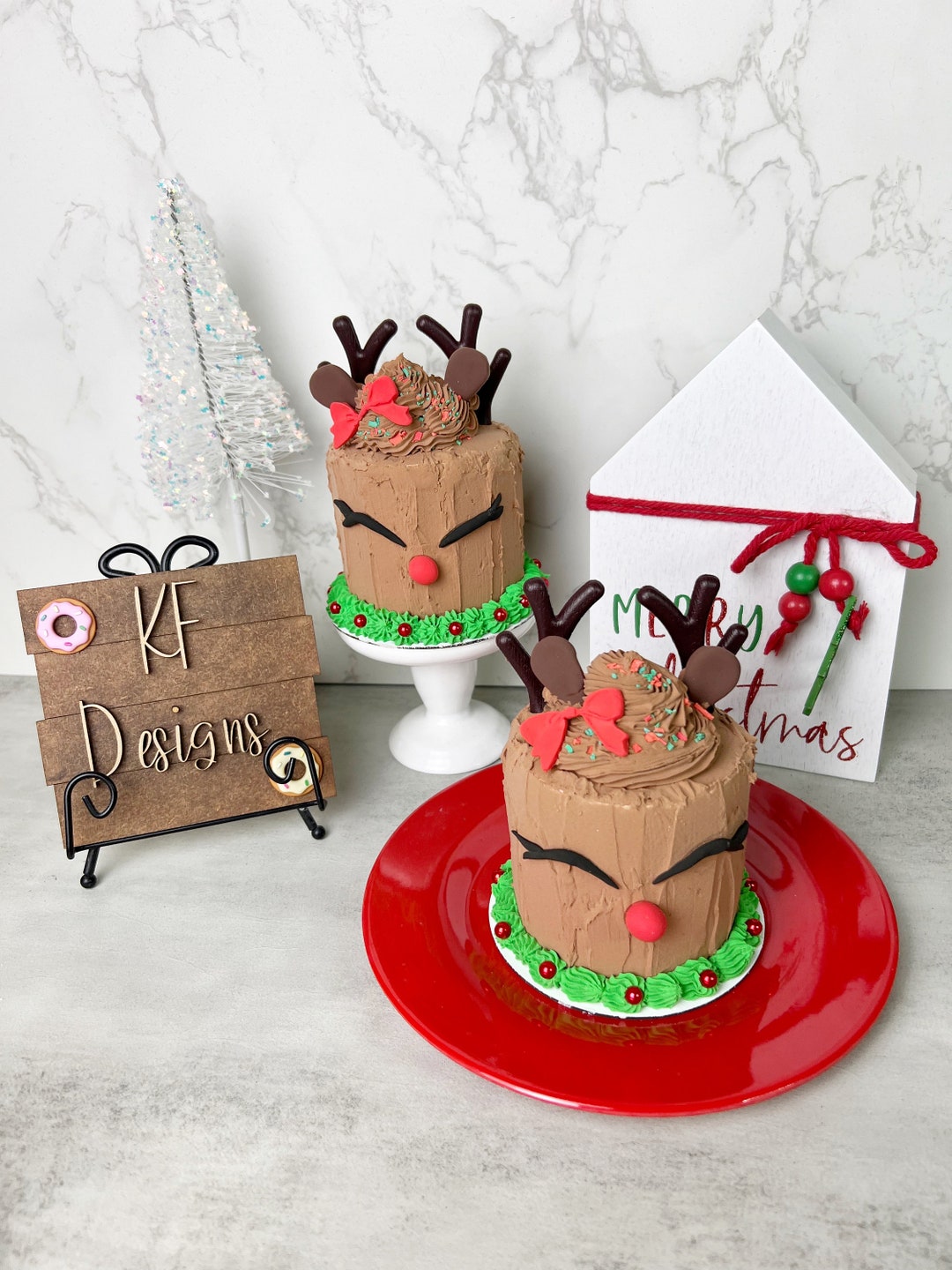 Mini Christmas Cake, Reindeer Fake Cake, Faux Cake - Etsy