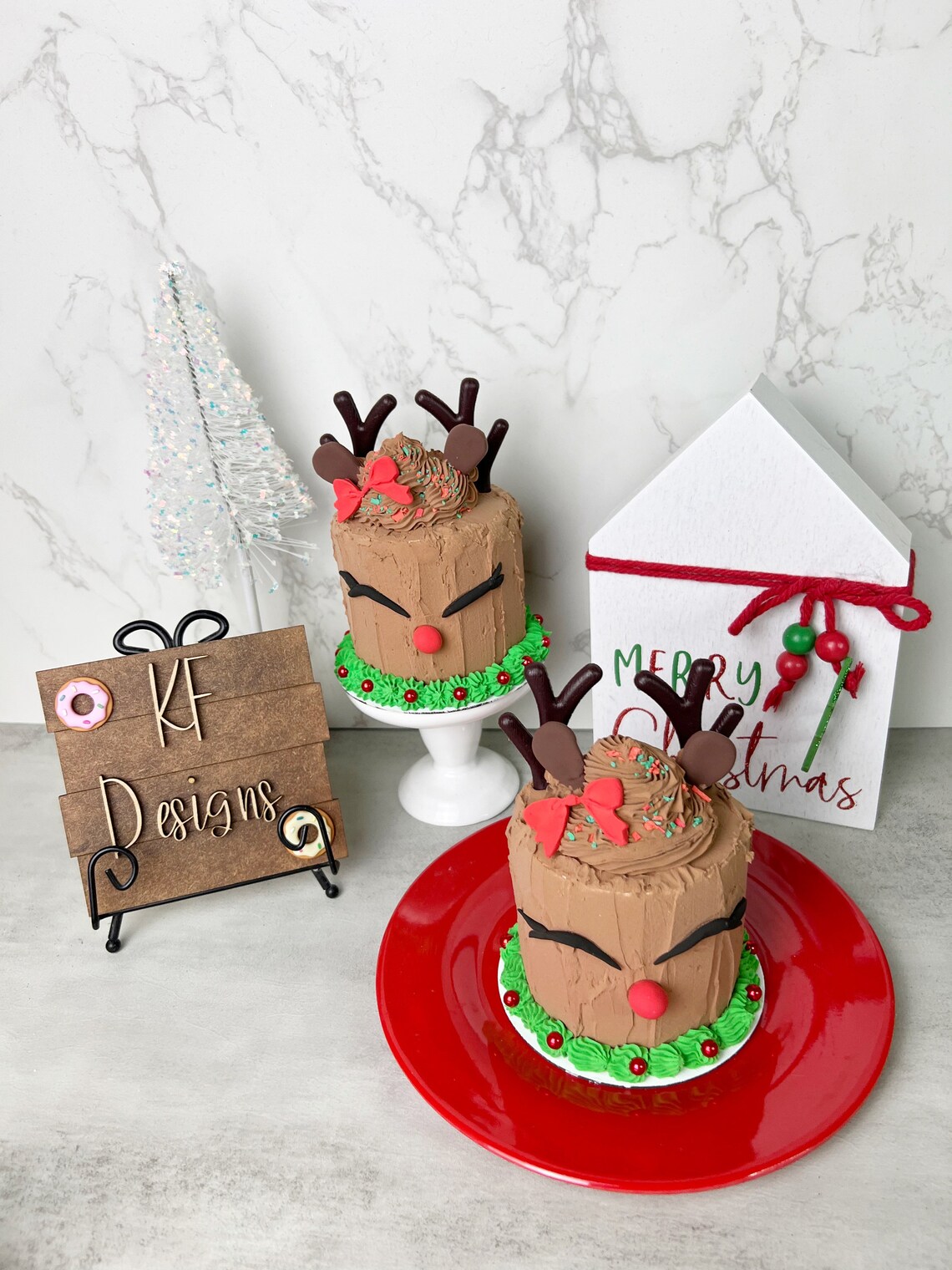 Mini Christmas Cake, Reindeer Fake Cake, Faux Cake - Etsy
