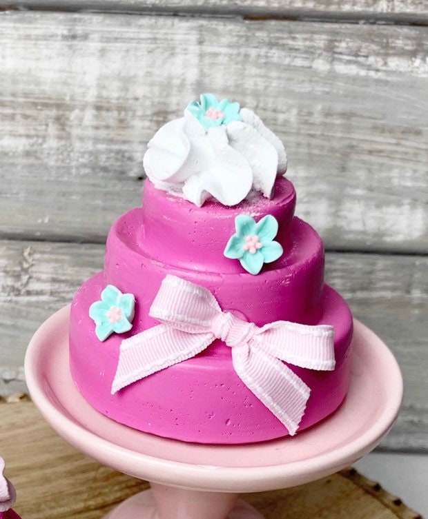 Fake mini cakes pink cake for decor fake cake with flowers | Etsy