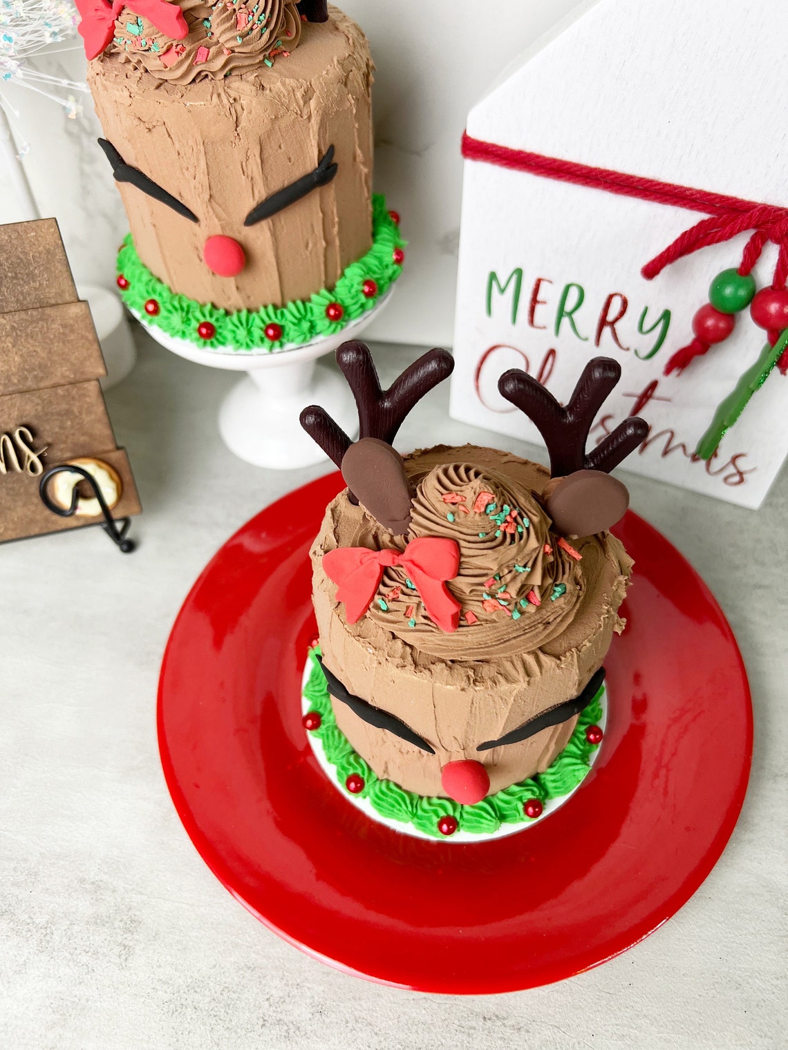 Mini Christmas Cake, Reindeer Fake Cake, Faux Cake - Etsy
