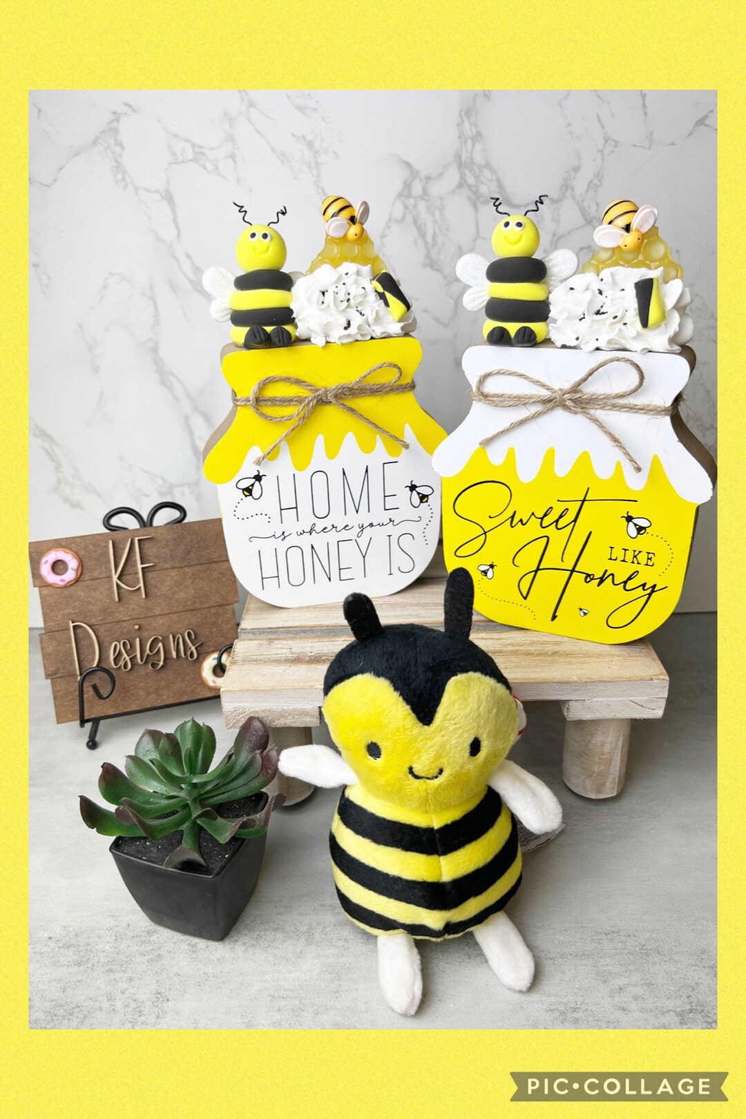 Bee Picture With Clay Bee Figure, Bee Tiered Tray Decor, Bee Shelf ...