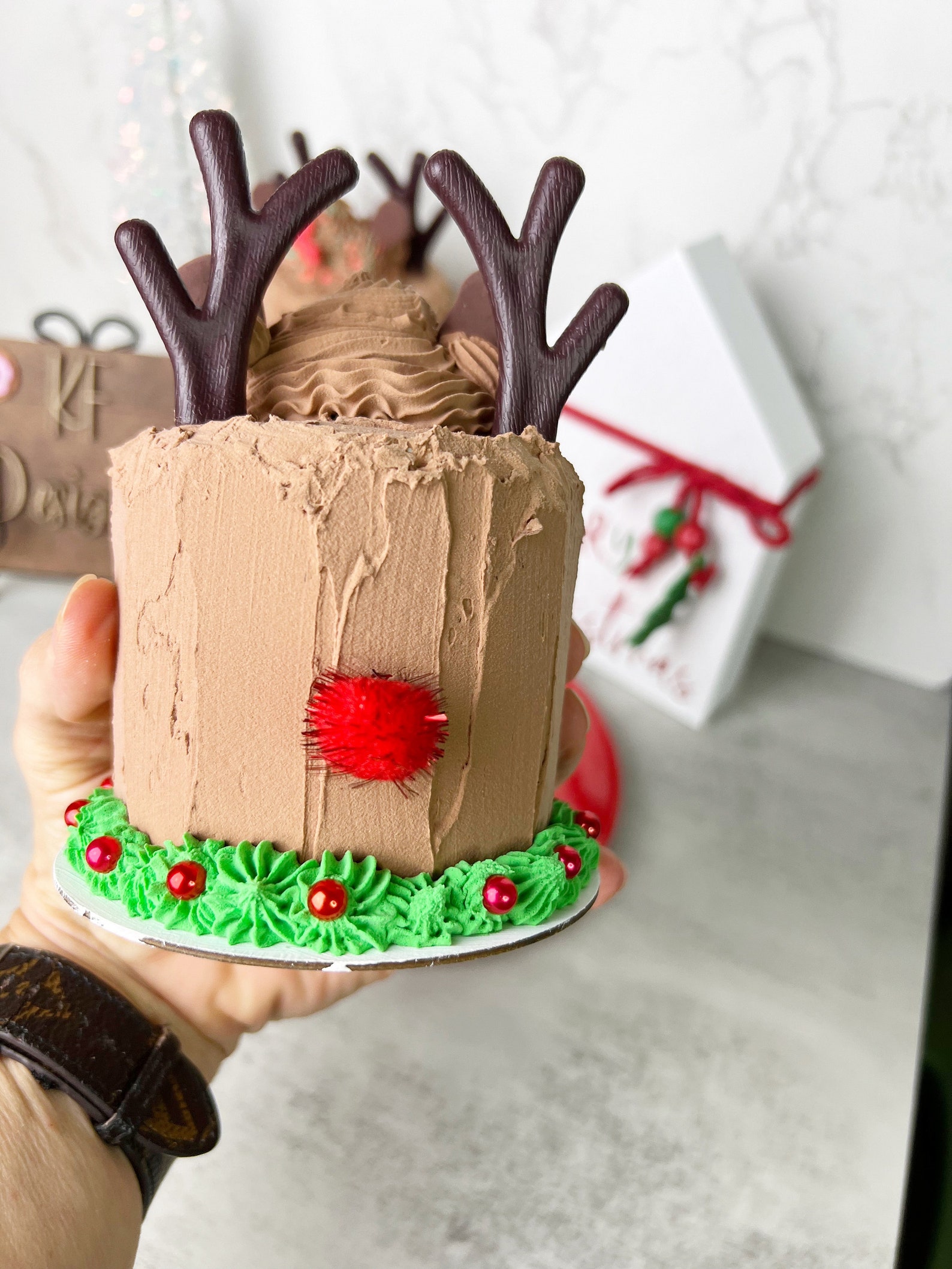 Mini Christmas Cake, Reindeer Fake Cake, Faux Cake - Etsy