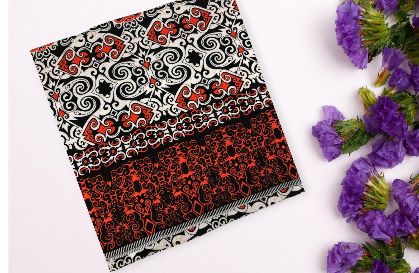 Cotton Batik Sarong With Dayak Iban Motif Design, Sarawak Red and Black ...