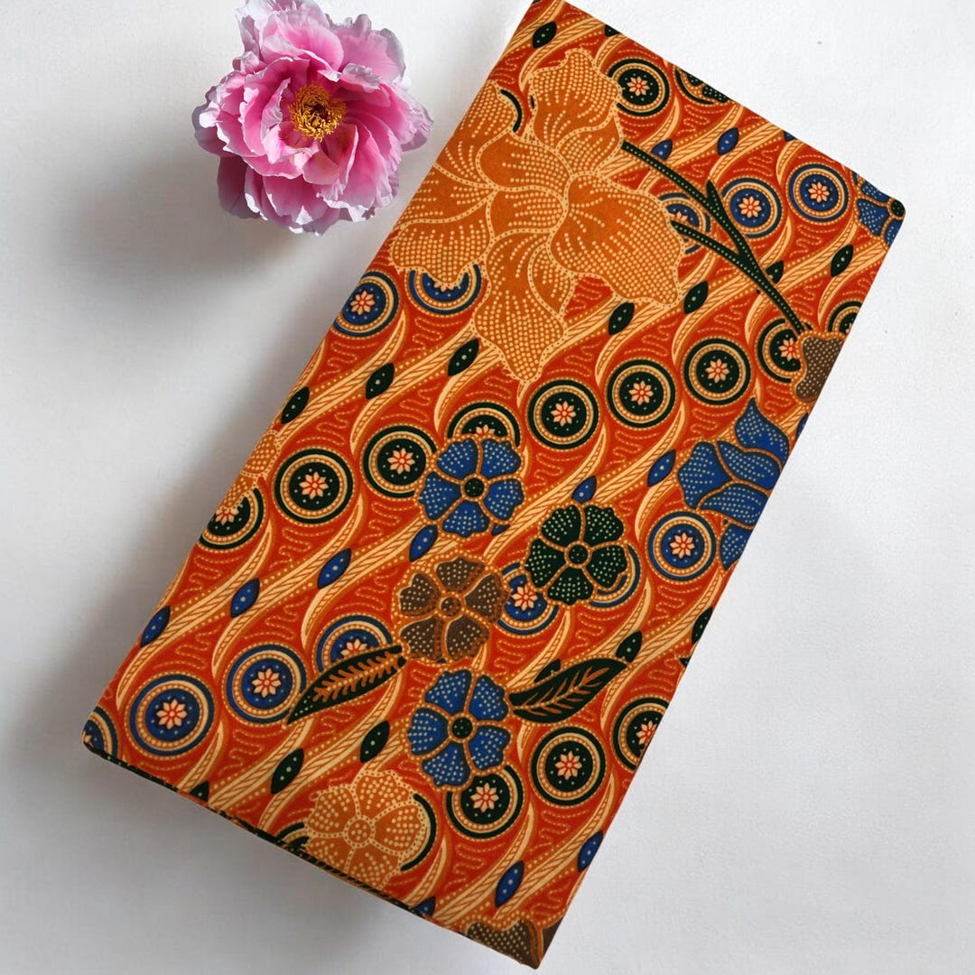 Batik Style Floral Sarong in Burnt Orange With Blue and Green Accents ...