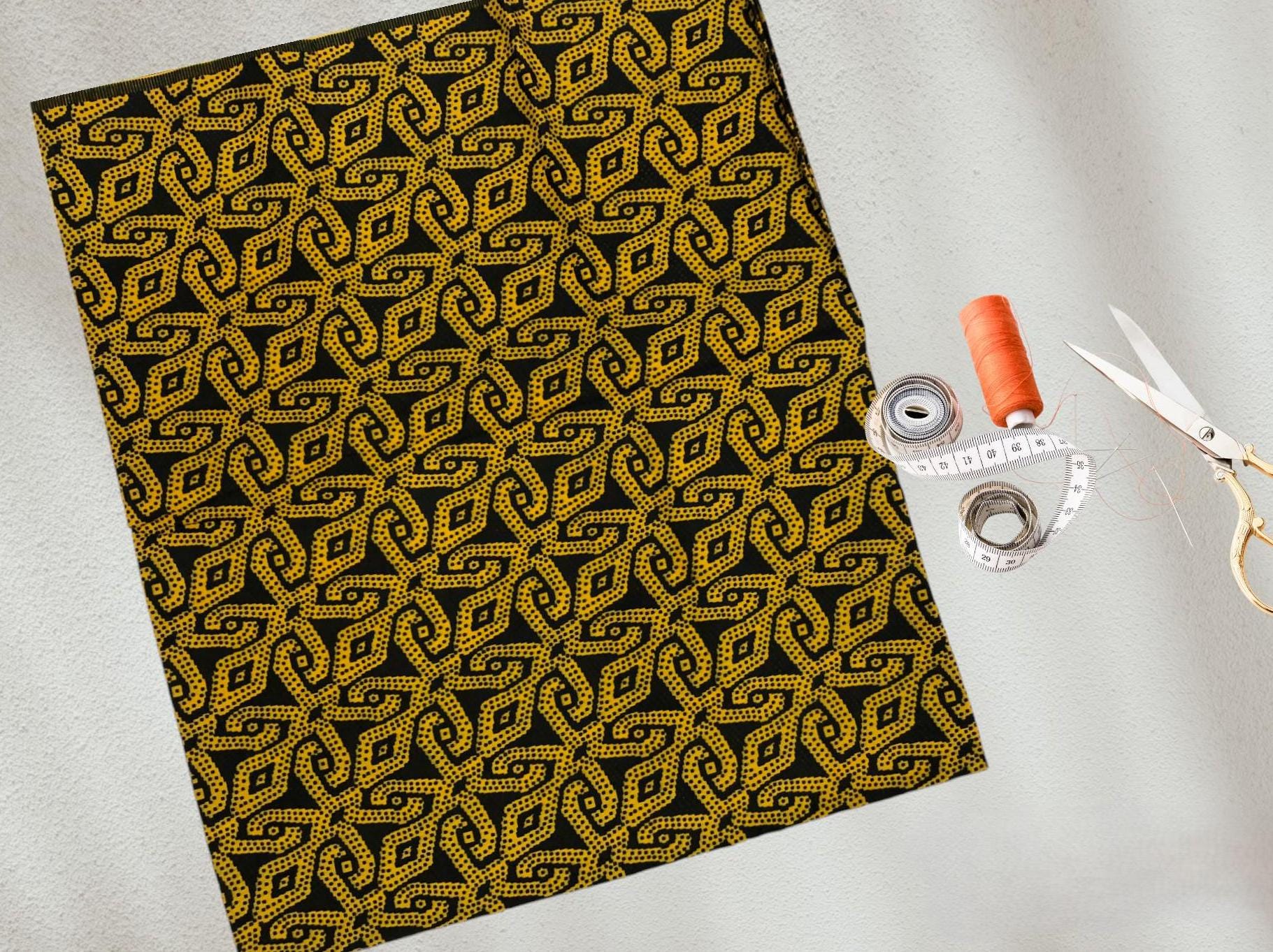 Sarawak Dayak Design Sarong, Borneo Batik Fabric in Mustard Yellow and ...