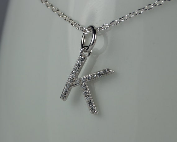 Initial K Silver Letter Pendant Necklace Cubic Zirconia and Silver Initial K Necklace Silver Letter K Necklace Letter K Pendant Etsy