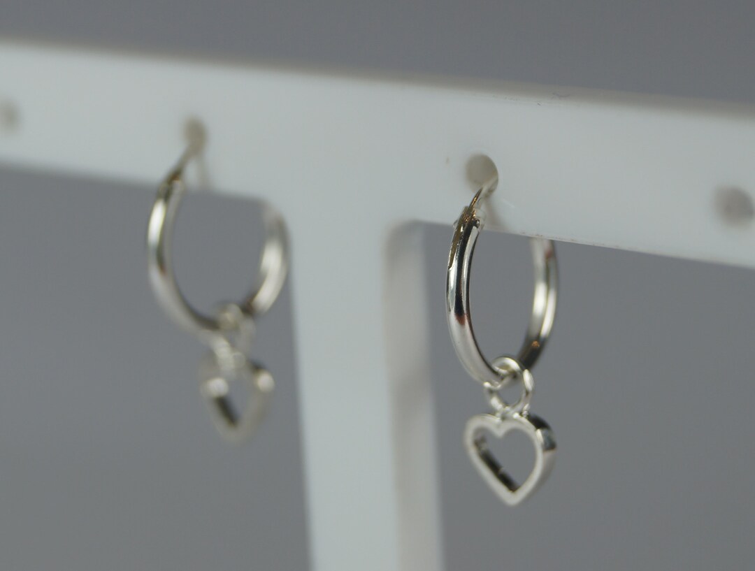 Tiny Heart Sleeper Hoop Earrings, 10mm Top-hinged Sleeper Hoop Earrings ...