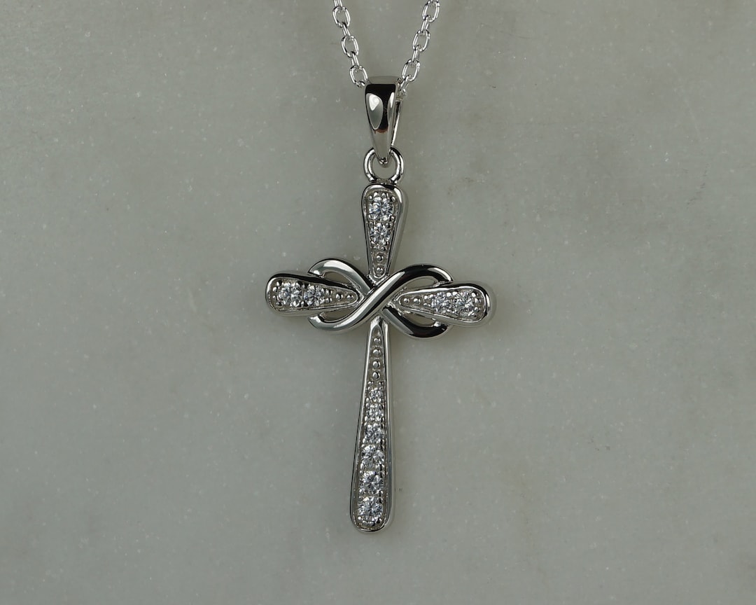 25mm Cross Sterling Silver Necklace, Silver Infinity Necklace, Silver ...