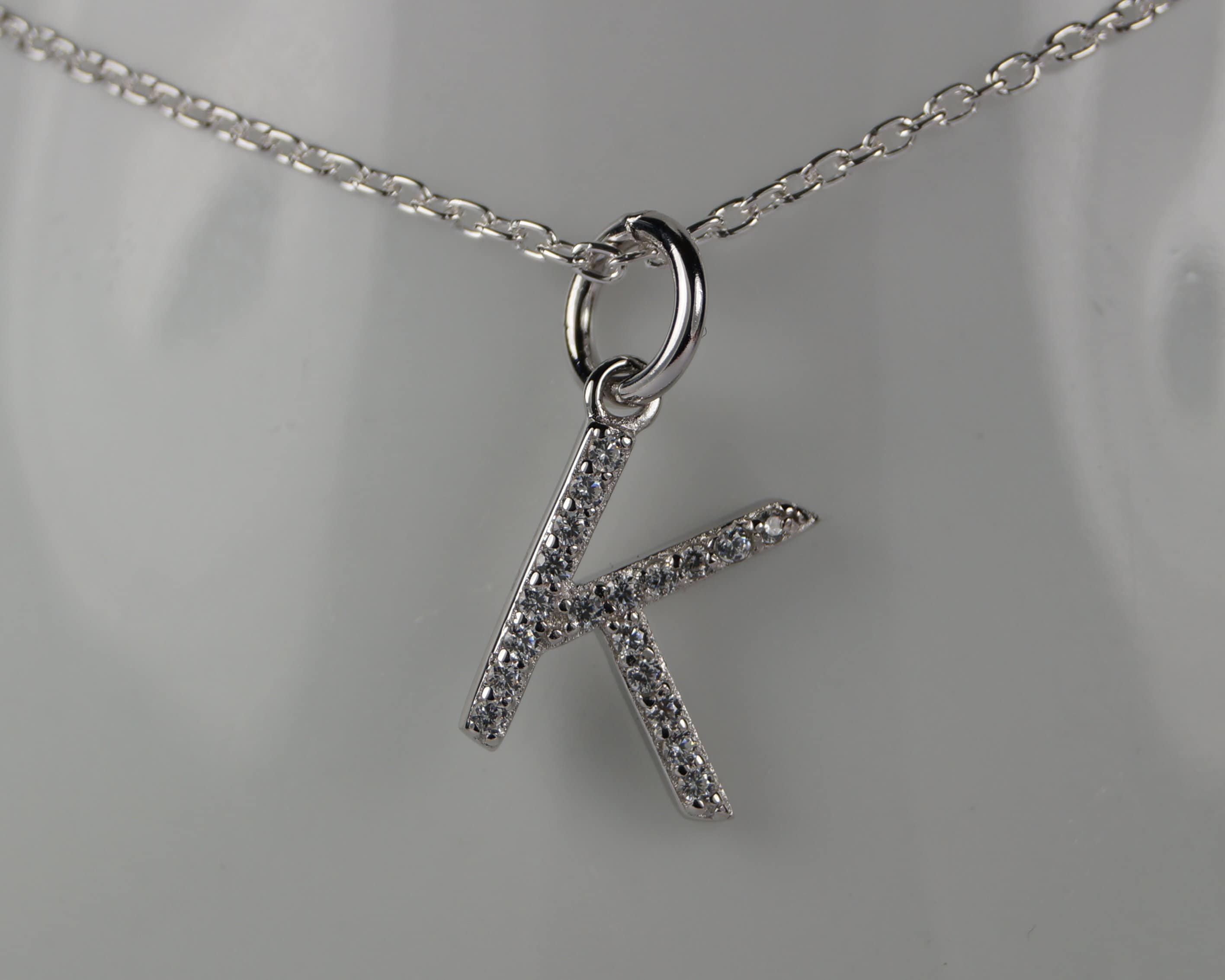 Initial K Silver Letter Pendant Necklace Cubic Zirconia and - Etsy UK