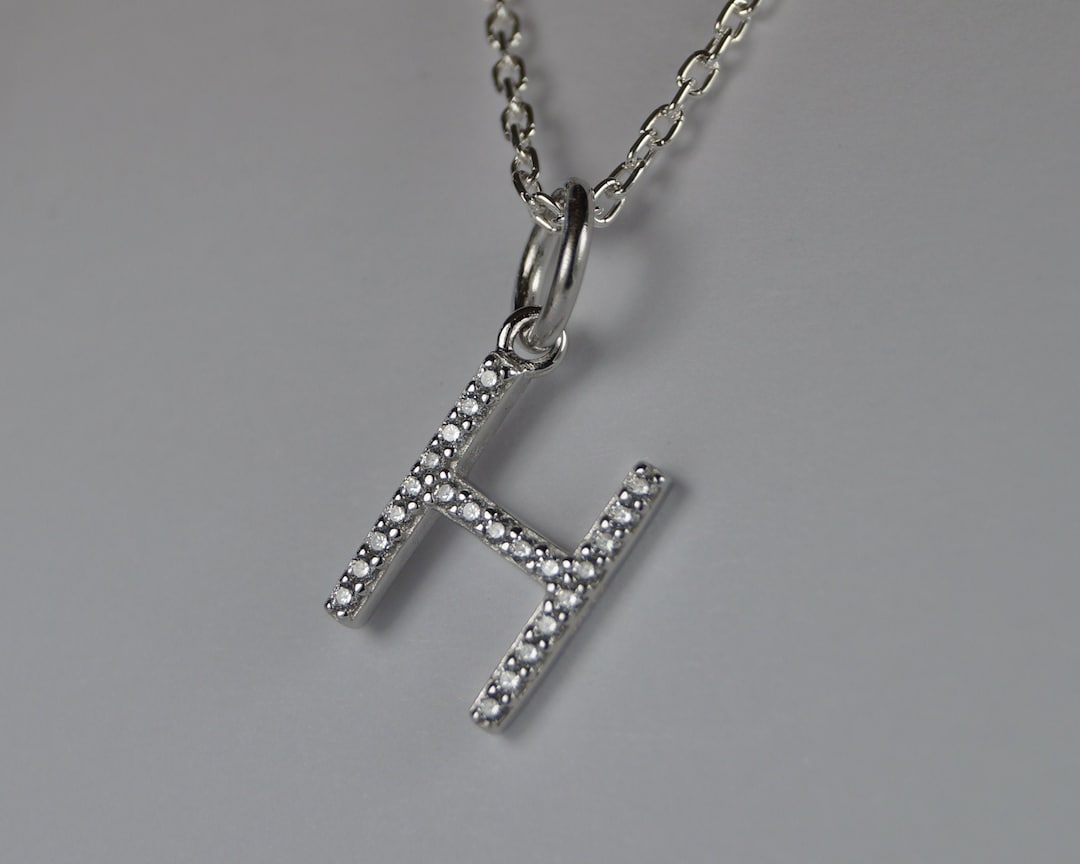 Initial H Silver Letter Pendant Necklace, Cubic Zirconia and Silver ...