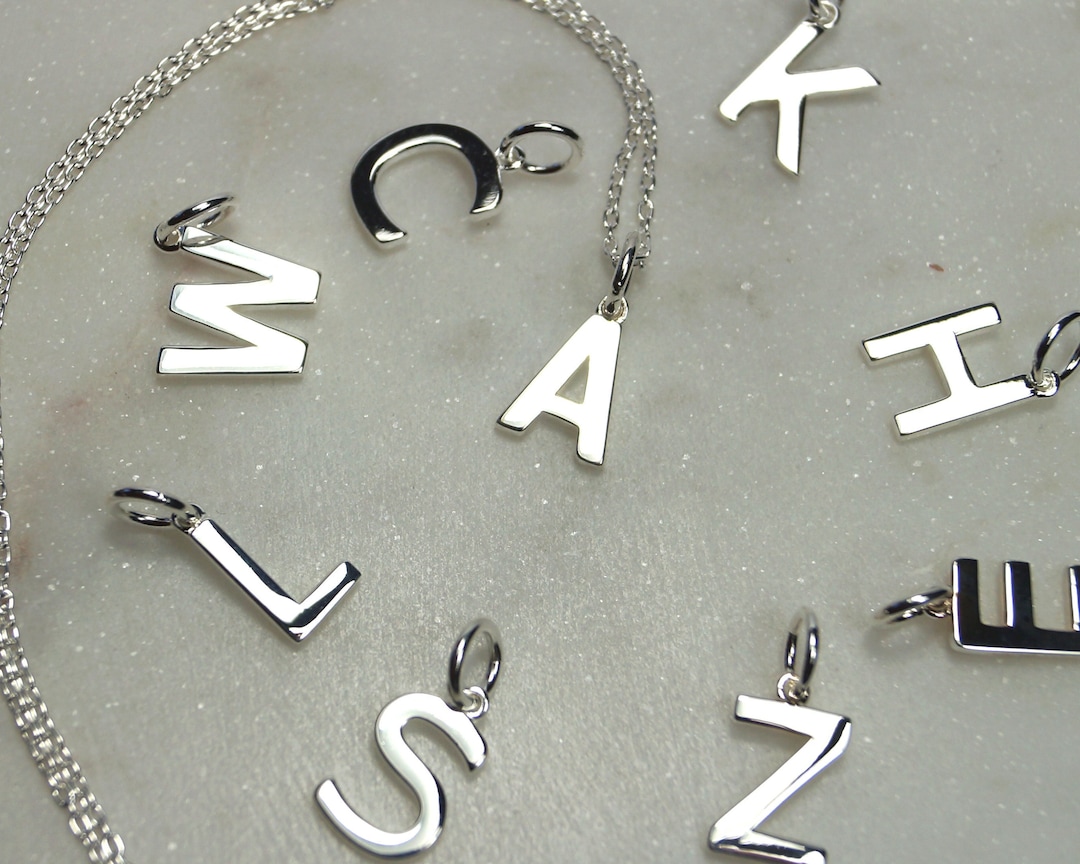 10mm Sterling Silver Initial Letter Pendant Necklace, Silver Initial ...