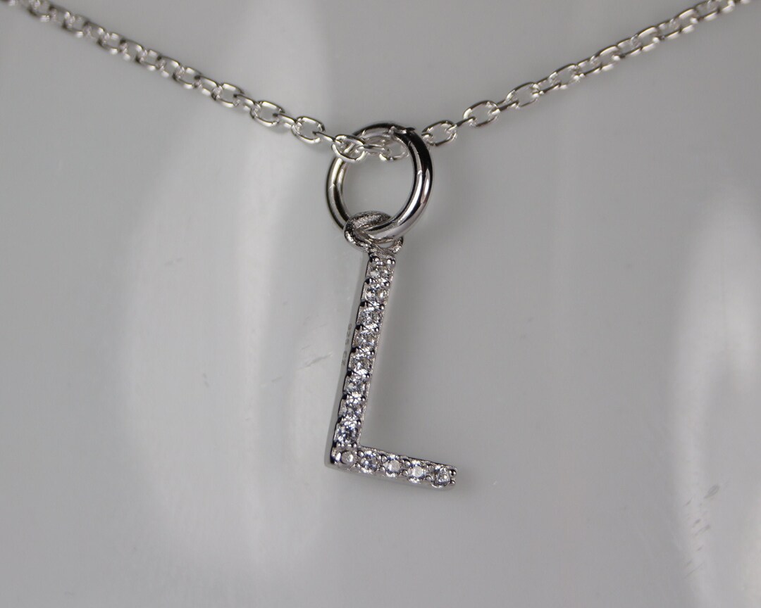 Initial L Silver Letter Pendant Necklace, Cubic Zirconia and Silver ...