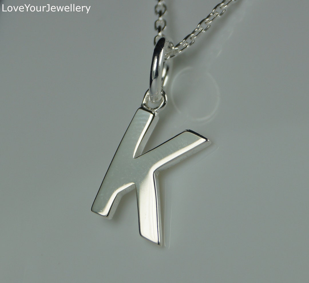 Initial K Sterling Silver Pendant Necklace, Silver Initial K, Silver ...