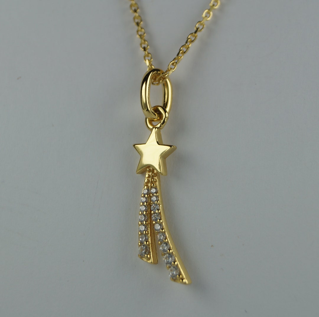 Gold Vermeil Shooting Star Necklace, Cubic Zirconia Celestial Pendant ...