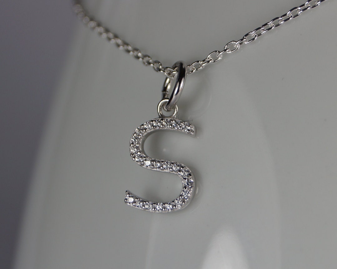 Initial S Silver Letter Pendant Necklace, Cubic Zirconia and Silver ...