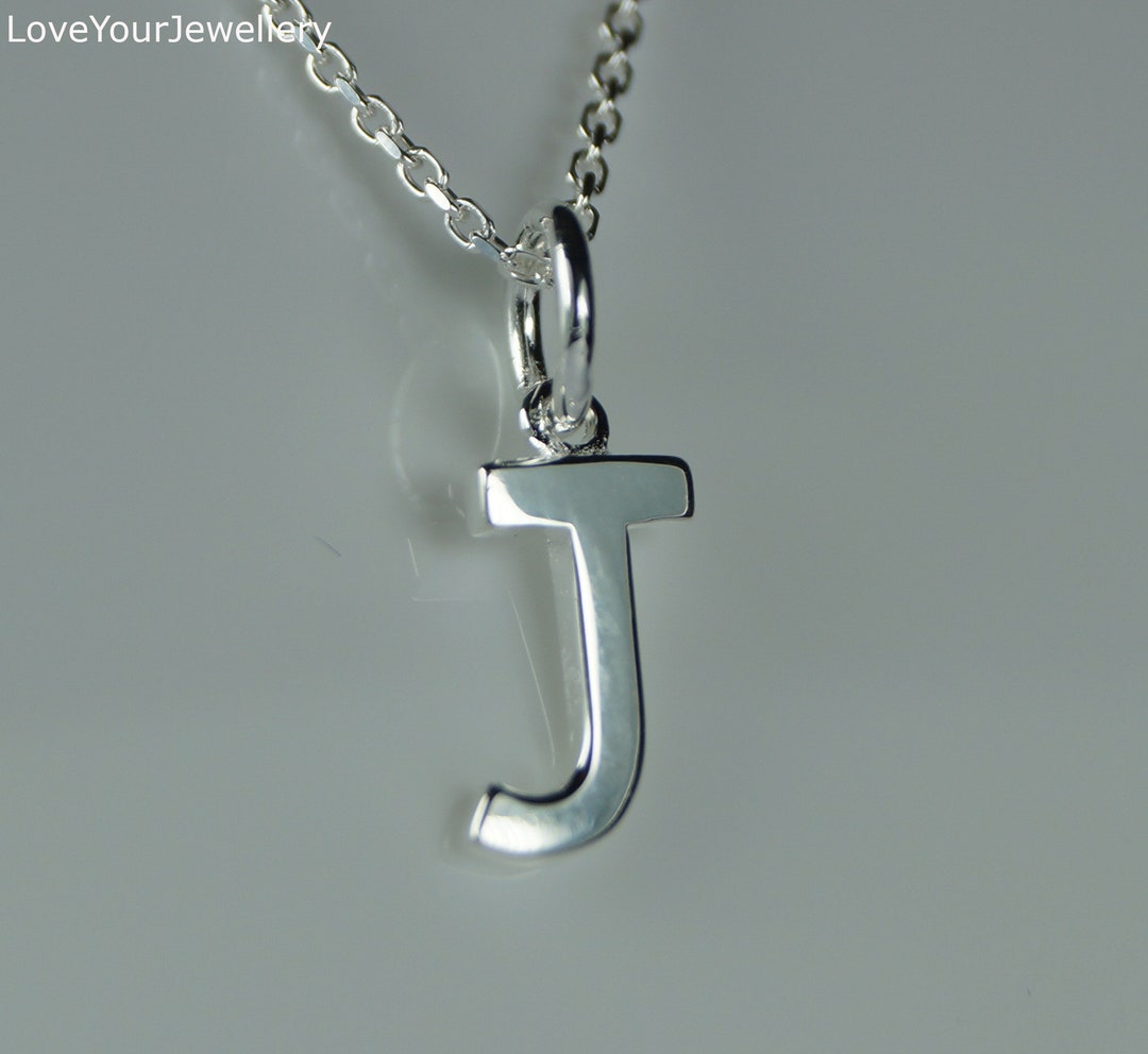 Initial J Sterling Silver Pendant Necklace, Silver Initial J, Silver ...